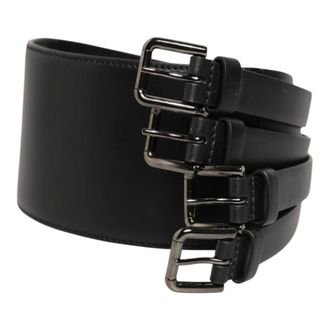 Dolce & Gabbana unisex, Accessoires, Noir, Taille: ONE Size Ceinture en Cuir Noir &agrave; Boucle Multiple Robe