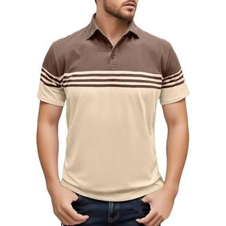 Generic Polo Homme Printemps et &Eacute;t&eacute; Mode D&eacute;contract&eacute;e Manches Courtes Chemise Ray&eacute;e Revers T-shirt Couleur Assortie Haut, kaki, XXL