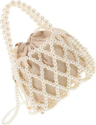 Valiclud GLEAVI Paquet Cabas Tress&eacute; Ajour&eacute; Blanc Orn&eacute; de Perles Paquet de Vacances Vintage 1 Pi&egrave;ce Perl&eacute; Polyvalent pour Bord de Mer et Soir&eacute;es D&Eacute;t&eacute;