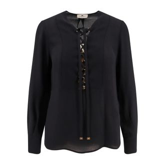 Elisabetta Franchi Viskose-Shirt mit tiefem Ausschnitt und Schn&uuml;rung - - Blouses & Shirts - Damen - Schwarzk - XL