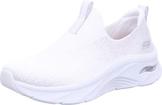 Skechers Damen Arch Fit Dlux Hausschuh, Weißer, silberfarbener Strickbesatz, 40 EU