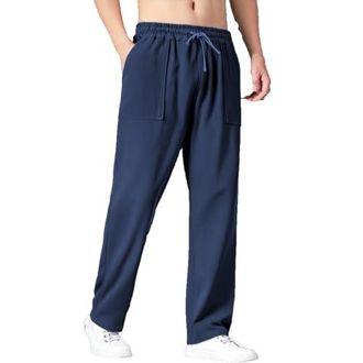Generic Pantalon en lin pour homme, jambe droite, d&eacute;contract&eacute;, cordon de serrage, coupe ample, pantalon de yoga, l&eacute;ger, taille &eacute;lastique, coupe d&eacute;contract&eacute;e, 