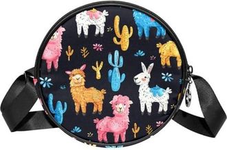 Generic Petit sac &agrave; bandouli&egrave;re circulaire pour femme, lama alpaga, petit sac &agrave; dos &agrave; bandouli&egrave;re avec fermeture &eacute;clair, bretelles r&eacute;glables, sac &agrave; main rond 