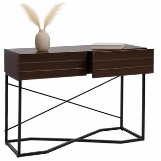 Mendler Konsolentisch HWC-P47, Telefontisch Beistelltisch Ablagetisch, Schublade Melamin Industrial 81x120x40cm - Walnuss-Optik