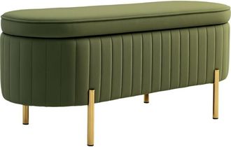 HOMCOM Banc de rangement - HOMCOM - couvercle, pieds en métal, capacité 72 L - en velours - 108x44x43,5cm - vert foncé