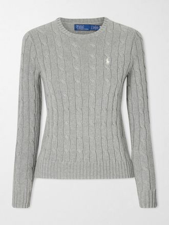 Polo Ralph Lauren Zopfstrickpullover Aus Baumwolle Mit Stickerei - Grau