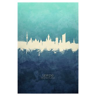 artboxONE Poster 90x60 cm St&auml;dte Leipzig Germany Skyline NavyCyan - Bild Leipzig Cityscape Deutschland
