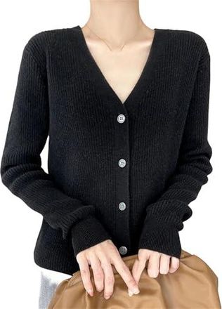 Generic Femmes Printemps Chic Col V Ray&eacute; Cachemire Cardigan Pull Manches Longues Tricot Manteaux, noir, Taille XS