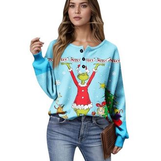 Generic Le Grinch Tshirt Noel Femme Sweat Polaire 2025 Noel Sweatshirts Vêtements Pulls Hiver T-Shirts Col V Moche Adulte Vetement Noël Costume Chaud Pull Ove