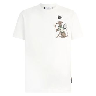 Philipp Plein Rundhals-T-Shirt Tennis Pet Patch - - Tops - Herren - Wei&szlig; - XL