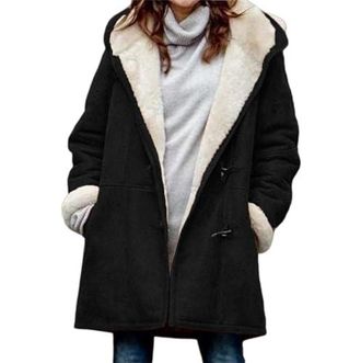 Generic Veste polaire pour femme avec doublure Sherpa, col &agrave; revers, veste chaude en peluche Sherpa rembourr&eacute;e, boutons, manteau dext&eacute;rieur, Noir, 4XL