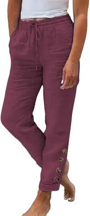 Generic Pantalon d&eacute;t&eacute; ample en lin pour femme - Pantalon d&eacute;t&eacute; ample pour femme - Pantalon de vacances en lin - Pantalon de jogging ample avec poches - Pantalo