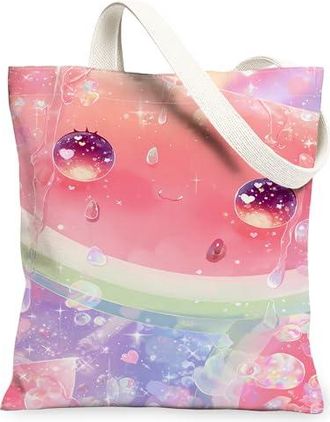 Generic Joli sac fourre-tout en toile arc-en-ciel, motif past&egrave;que, sacs d&eacute;picerie, sacs d&eacute;picerie r&eacute;utilisables, l&eacute;gers et lavables, p&ecirc;che, 13x15 Inch