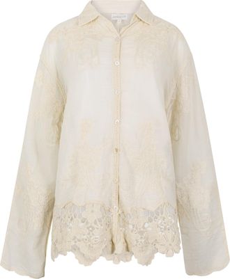 Apricot Embroidered Mesh Lace Oversized Shirt