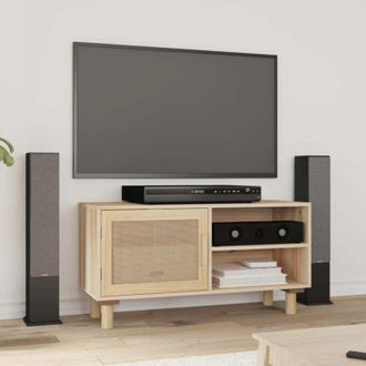 vidaXL Vidaxl - TV-Schrank Braun 80x30x40 cm Massivholz Kiefer und Natur-Rattan