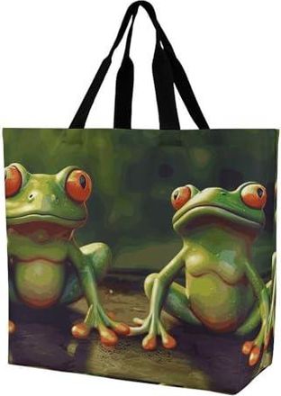 Generic Grenouilles Vertes Amusantes Sac A Main Femme R&eacute;utilisable Tote Bag Imperm&eacute;able Sac Courses Pour Shopping Travail Universit&eacute;