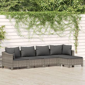 vidaXL 5-tlg. Garten-Lounge-Set mit Kissen Grau Poly Rattan - Vidaxl