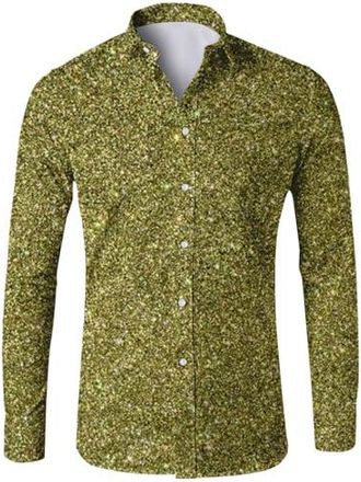Generic Haut Paillettes- LIndispensable du Carnaval Chemise &agrave; Manches Longues Boutonn&eacute;E &agrave; Revers Imprim&eacute; Brillant pour Homme V&ecirc;Tement De Soir&eacute;E Tendance Desig