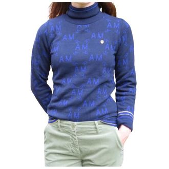 Aeronautica Femme, Pulls, Bleu, Taille: 38 FR Col Roulé Imprimé