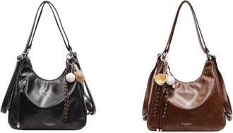 Generic Sac &agrave; bandouli&egrave;re en cuir PU avec pendentif, grande capacit&eacute;, sac &agrave; main vintage pour voyage et usage quotidien, Noir/marron, 14.96x8.66x5.12inch