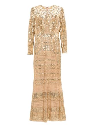 Elie Saab robe longue à fleurs appliquées - Tons neutres