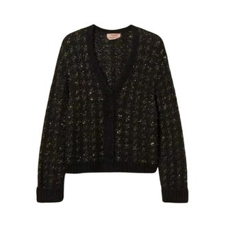 Twinset Cardigan en jacquard pied-de-poule - Femme - Pulls - Noir - Taille: 38 FR