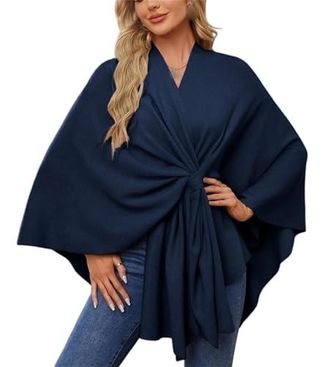 Generic Poncho &eacute;l&eacute;gant doux ouvert sur le devant pour le printemps, lautomne et lhiver, bleu marine, Taille unique