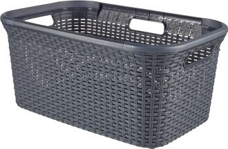 Curver STYLE Wäschekorb aus 70% Recyclingmaterial, Rattanlook, 45L, anthrazit