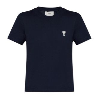 Ami Femme, Tops, Bleu, Taille: 46 FR T-shirt avec logo brodé