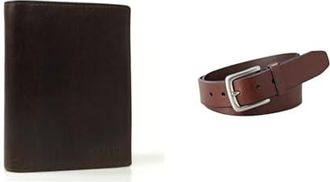 Fossil Homme Derrick Portefeuille en Cuir Marron et Ceinture Joe, Coffret