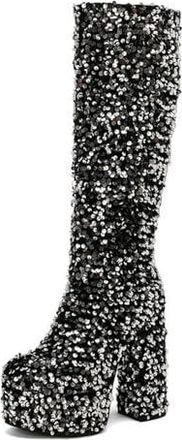 Generic Bottes hautes &agrave; paillettes scintillantes pour femme, noir/argent&eacute;, 40.5 EU