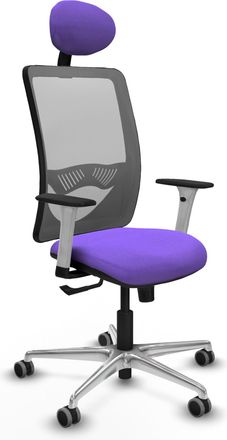 Piqueras y Crespo Rollstuhl f&uuml;r den Schreibtisch Zulema mit wei&szlig;en und schwarzen Armlehnen, h&ouml;henverstellbare Lendenwirbelst&uuml;tze und festes Kopfteil, Grau/Lila