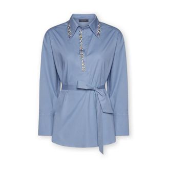 Elena Miro Poplin-Hemd mit Kristallen - - Blouses & Shirts - Damen - Blau - M