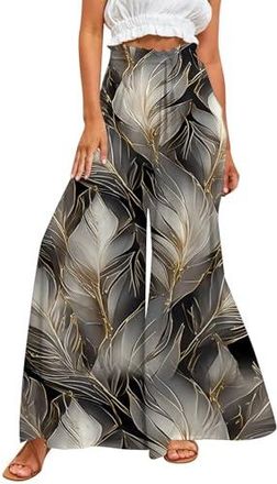 Generic Robe boh&egrave;me 2026 pour femme, pantalon palazzo &agrave; jambes larges, motif floral, jupe-culotte de plage d&eacute;t&eacute; 2025, pantalon fluide et d&eacute;contract&eacute;, Noir, XX