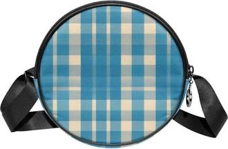 Generic Sac &agrave; bandouli&egrave;re rond pour femme, sac &agrave; bandouli&egrave;re r&eacute;tro &agrave; carreaux avec fermeture &eacute;clair, bretelles r&eacute;glables, sac &agrave; main rond d&eacute;contract&eacute; pour fem