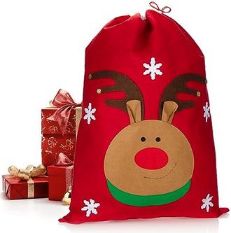 Com-Four Sac Cadeau XL avec Motif Renne - Sac de Père Noël à remplir - Sac de Noël - Sac Cadeau pour Costume de Père Noël et décoration de Noël