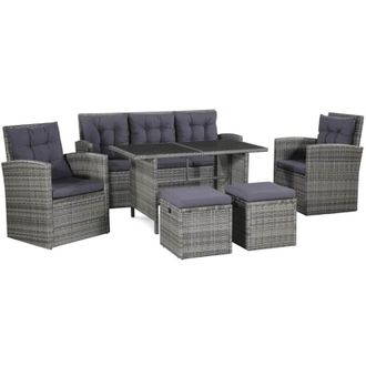 vidaXL 6-tlg. Garten-Lounge-Set mit Auflagen Poly Rattan Grau vidaXL