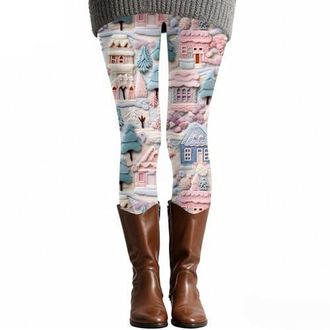 Generic Pantalon de pyjama de No&euml;l pour femme - Imprim&eacute; P&egrave;re No&euml;l - Taille &eacute;lastique - Doux et confortable - Legging longueur cheville pour le jour de No&euml;l - 