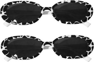 Valiclud Lot de 2 Lunettes de Soleil Ovales en Motif Vache Légères et Originales pour Photos de Fête Accessoire Estival Vintage pour Femmes