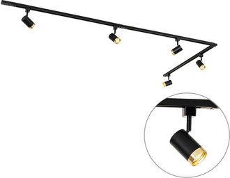 QAZQA 1-Phasen-Schienensystem mit 5 Spots schwarz mit Goldring - Jeana