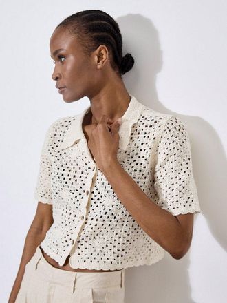 Apricot Cardigan Häkeltop mit Kragen