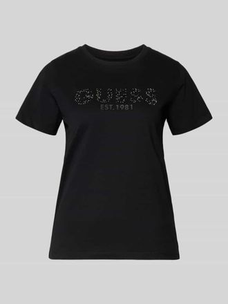 Guess T-Shirt mit Label-Print und Strasssteinbesatz