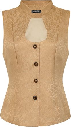 Allegra K Damen Trachtenmieder Dirndl Anzugweste &Auml;rmellos U-Ausschnitt Einreihige Steampunk Jacquard Weste Khaki XL