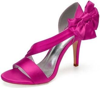 Generic Chaussures Femme Mariage Satin Talons Hauts Femmes Stiletto Bout Ouvert Sandales Mari&eacute;e Dress F&ecirc;te Talons 10.5Cm,Rose Red,37 EU