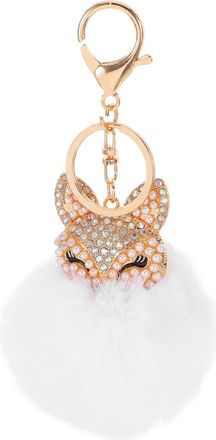 Valiclud Fuchs SchlüSselanhäNger Damen Mit Strass Und Flauschigem Bommel TaschenanhäNger FüR Handtasche Und Rucksack Weiß 16X8X8Cm Zinklegierung