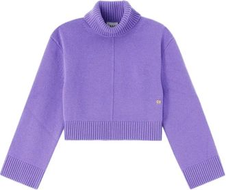 Ganni pull crop &agrave; col roul&eacute; - Violet