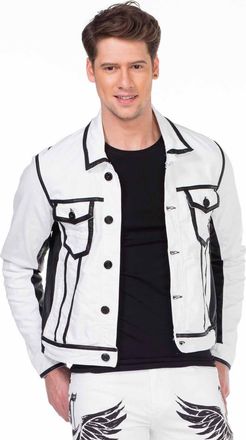 Cipo & Baxx Herren Jeansjacke CJ213 Weiß - Stylische Denim Jacke im Modernen Design mit Kontrastnähten & Knopfverschluss - Modische Übergangsjacke für Alltag, Fre