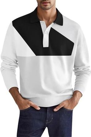 Generic Polo pour homme &agrave; manches longues - T-shirt de golf &agrave; couleurs contrast&eacute;es - Coupe ample - T-shirt de sport &agrave; col &agrave; revers - T-shirts athl&eacute;tiques conf