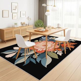 Generic Tapis Imprim&eacute; R&eacute;tro Traditionnel Floral pour Salon Chambre D&eacute;coration de la Maison - Sombre Flanelle Antid&eacute;rapante Tapis Salon de Sol paillasson 160 x