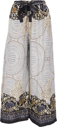 Guru Shop Palazzohose, Schlaghose, Boho Sommerhose, Hippie Goa Hose - Wei&szlig;/schwarz, Damen, Synthetisch